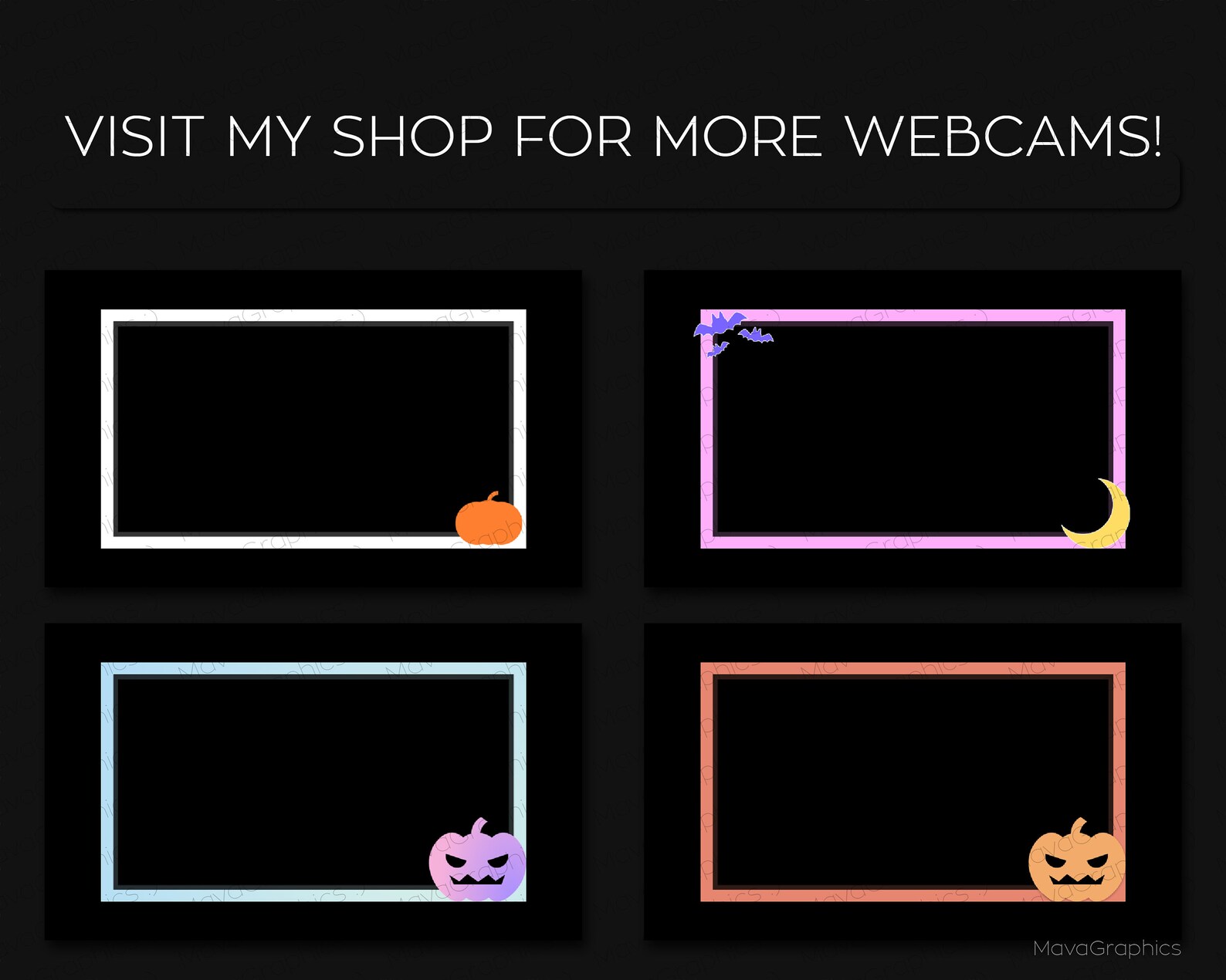 Clean Black Halloween Webcam Frame Overlay, Webcam Border, Premade ...