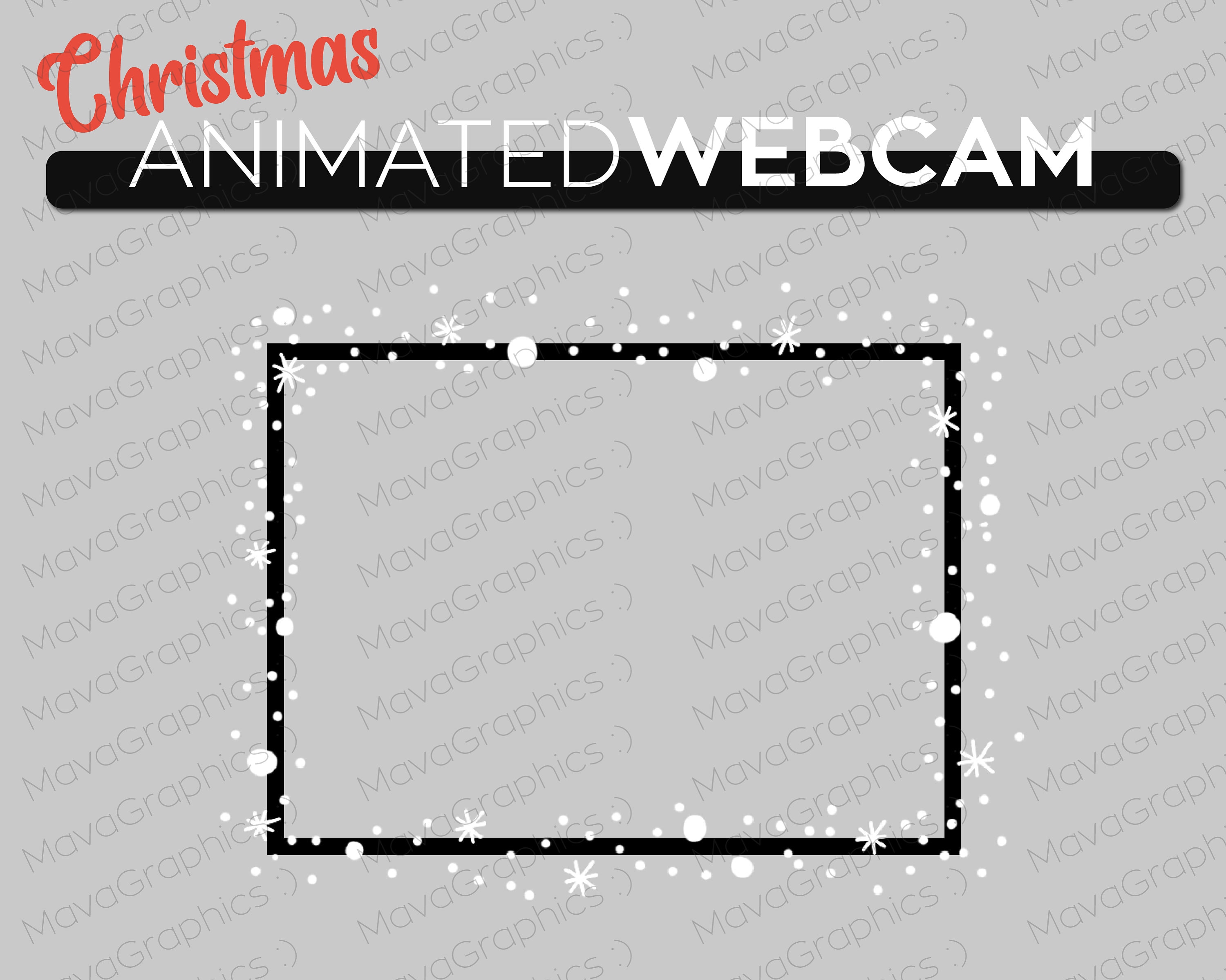 Christmas Snow Border Frame Overlay, Black White Webcam Border, Premade ...