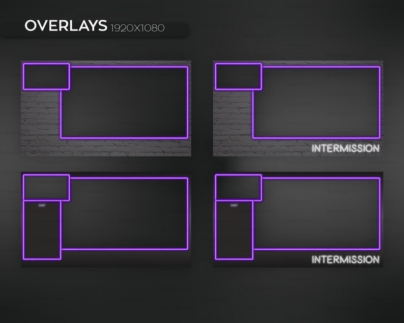 Twitch Overlay Neon Premade Purple Twitch Overlay Bundle Overlay ...