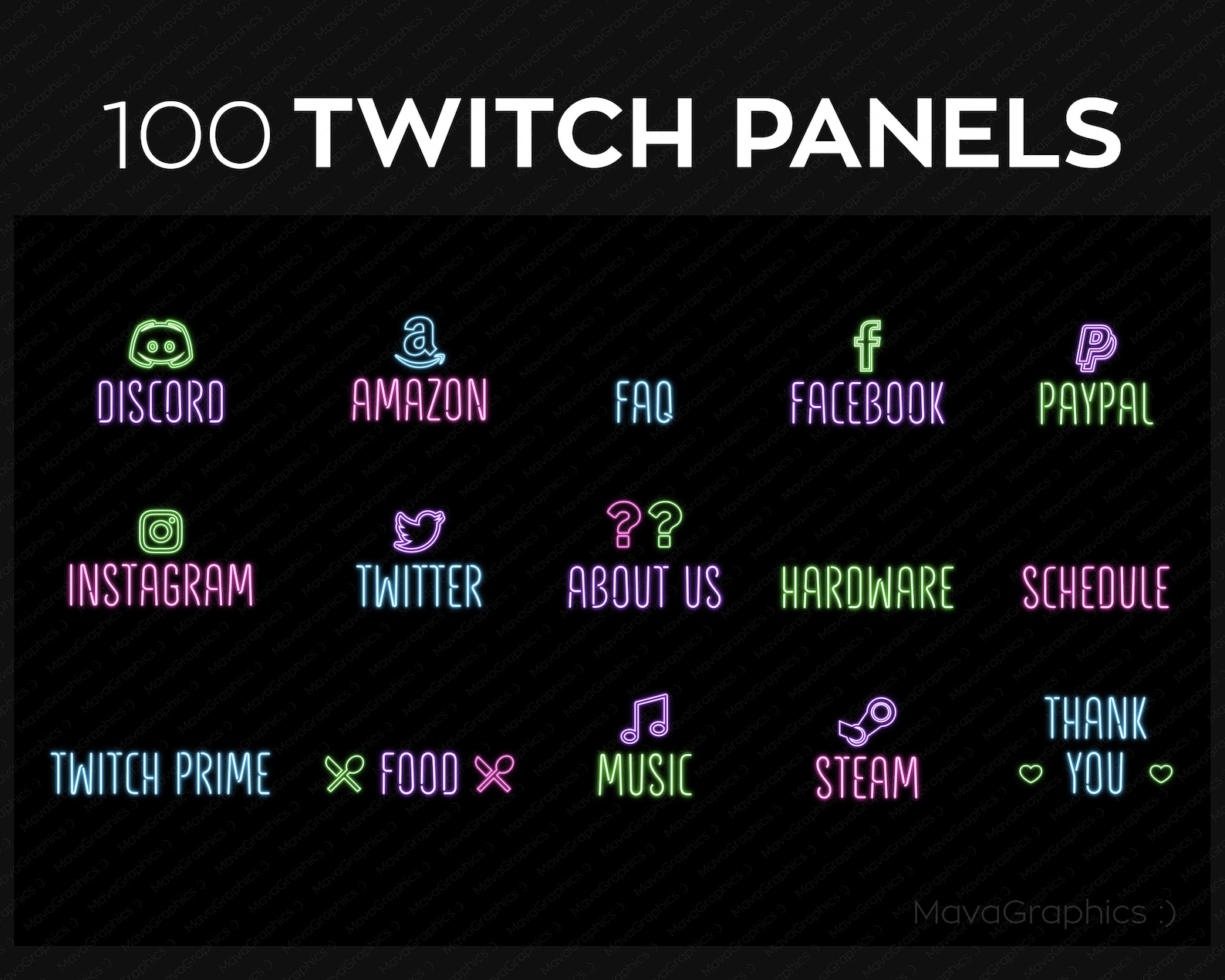 100 Twitch Panels Plus Icons and Numbers for Streaming | Twitch Panels ...