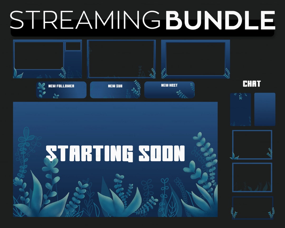 Blue Plants Twitch Overlay for Live Streaming | Premade Twitch Overlay ...