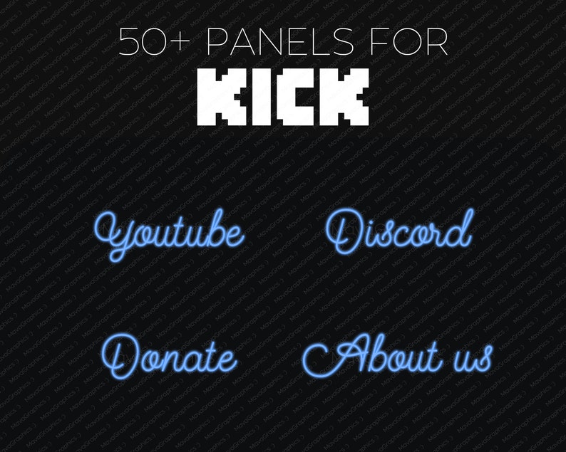 Blue Cursive Neon Kick Panels, Premade Kick PNG Panels Set Bundle, Kick ...