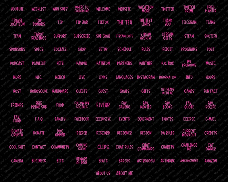 Hot Pink Twitch Panels, Premade Twitch PNG Panels Set Bundle, Twitch ...