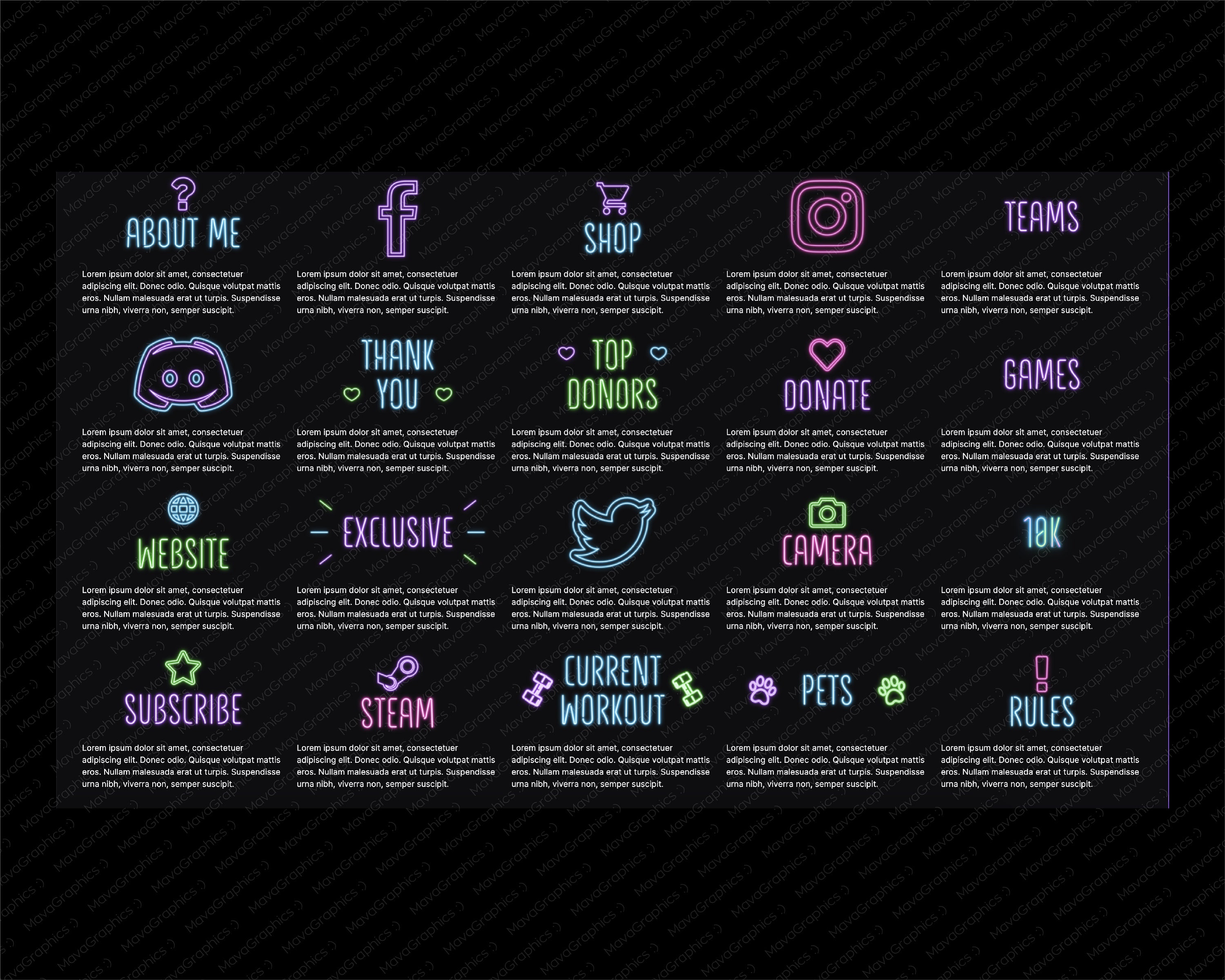 100 Twitch Panels Plus Icons and Numbers for Streaming | Twitch Panels ...