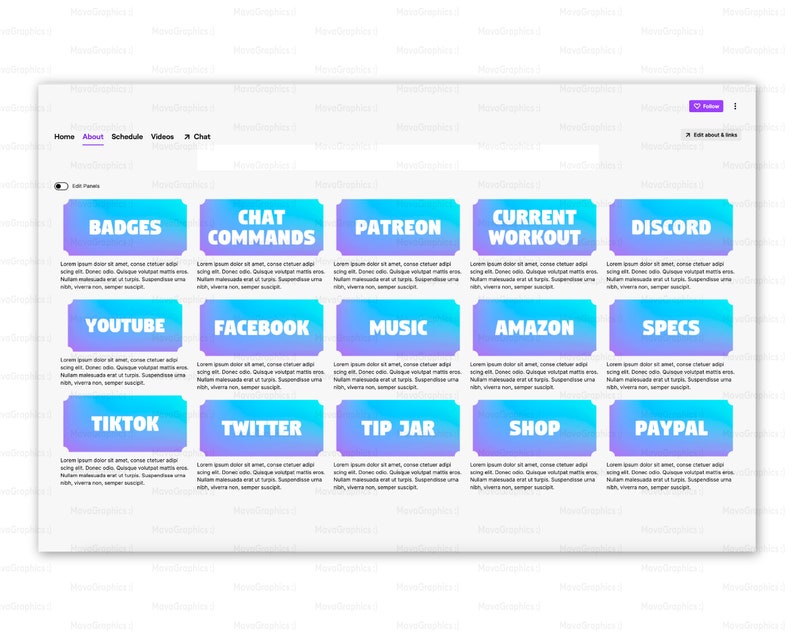 Blue Purple Twitch Panels | Custom Twitch PNG Panels Set Bundle ...