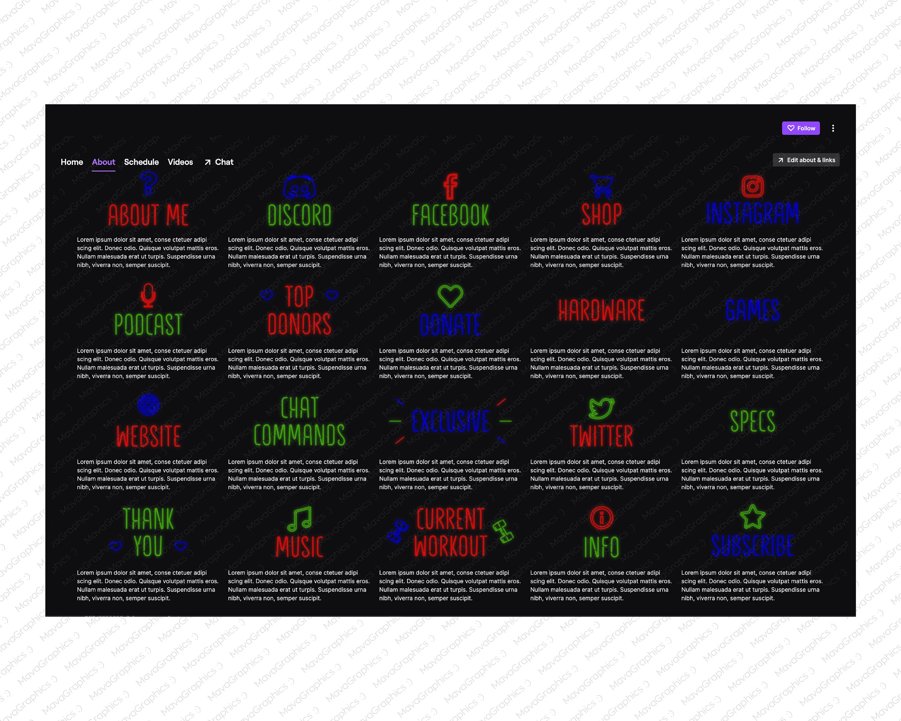 RGB Twitch Panels for Streaming PNG Twitch Panels Set Bundle Twitch ...
