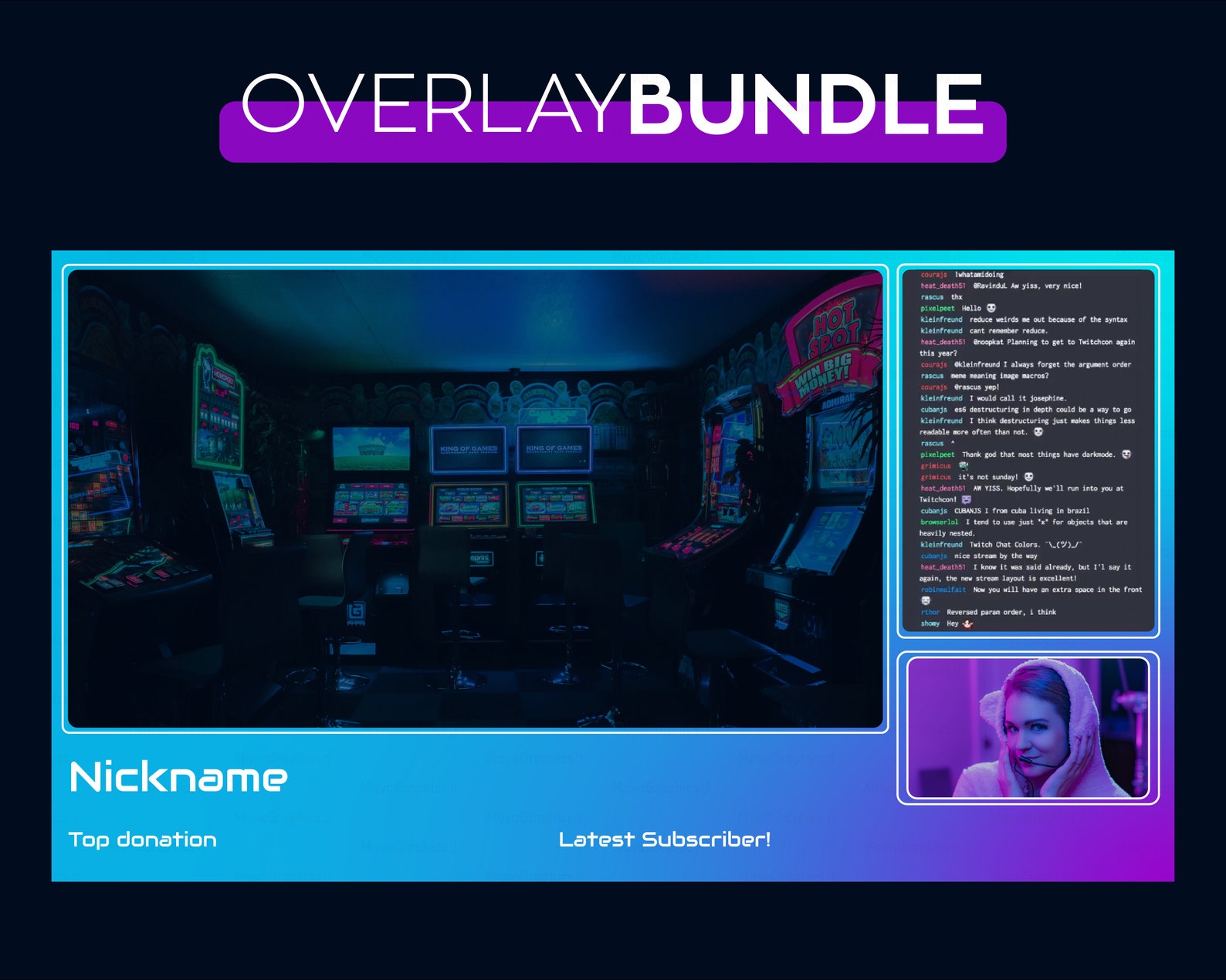 Simple Neon Stream Overlay for Twitch Bundle, Custom Blue and Purple ...