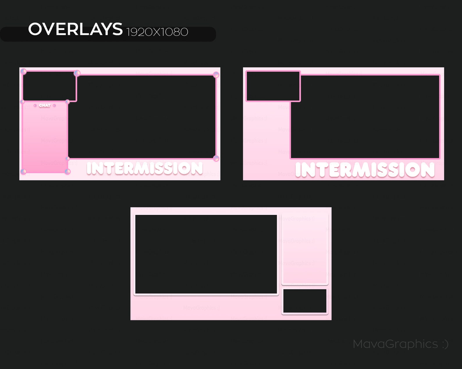 Cute Pink Twitch Streaming Overlay | Custom Twitch PNG Overlay Set ...