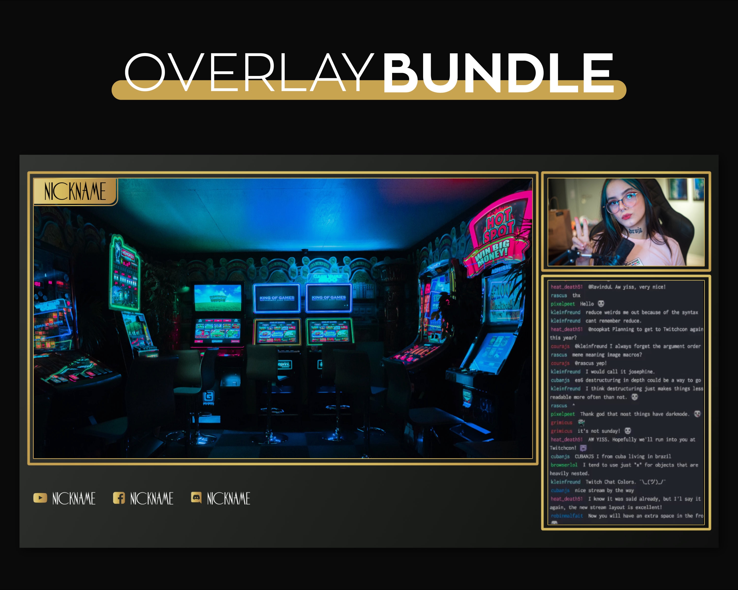 Black and Gold Twitch Stream Overlay | Custom PNG Elegant Simple ...