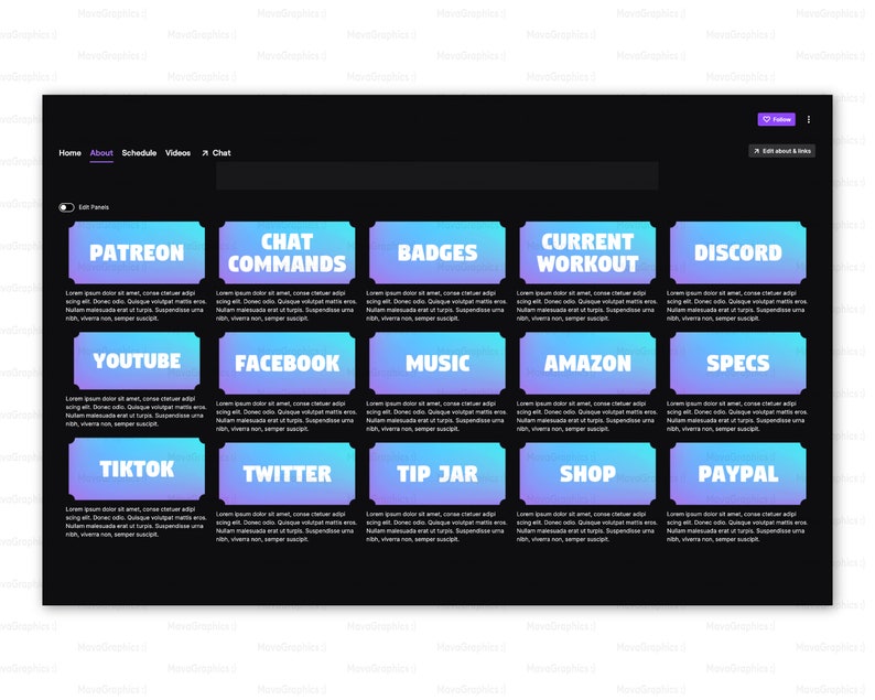 Blue Purple Twitch Panels Custom Twitch PNG Panels Set - Etsy