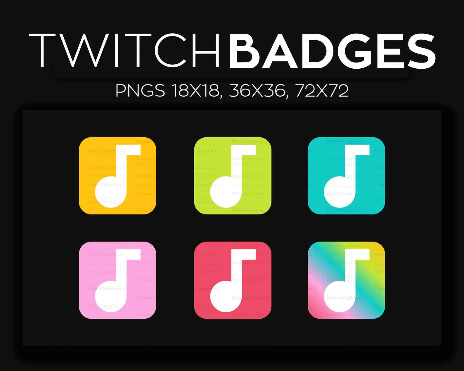 Music Notes Twitch Badges for Streamers | Colorful PNG Twitch Badges ...