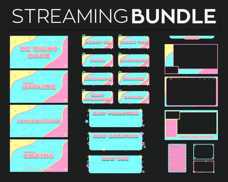 Retro Twitch Streaming Overlay | Custom Twitch PNG Overlay Set Bundle ...