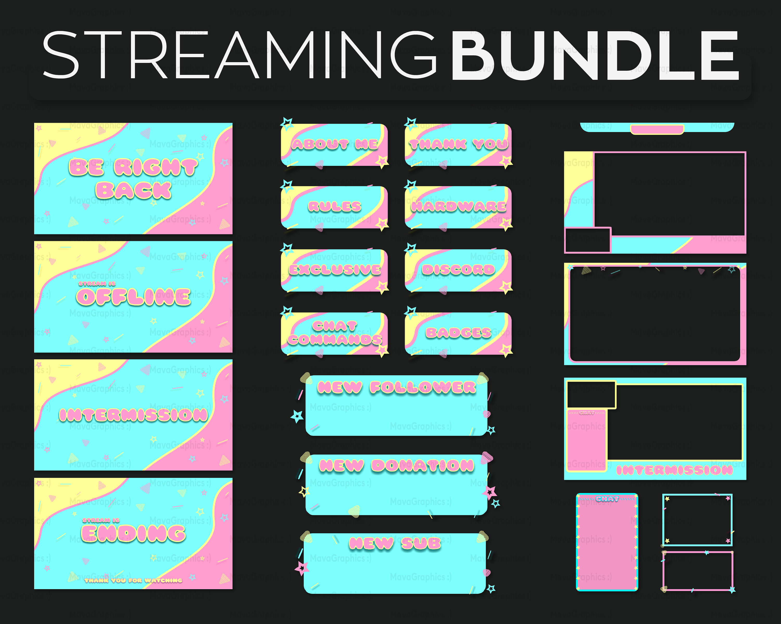 Retro Twitch Streaming Overlay | Custom Twitch PNG Overlay Set Bundle ...