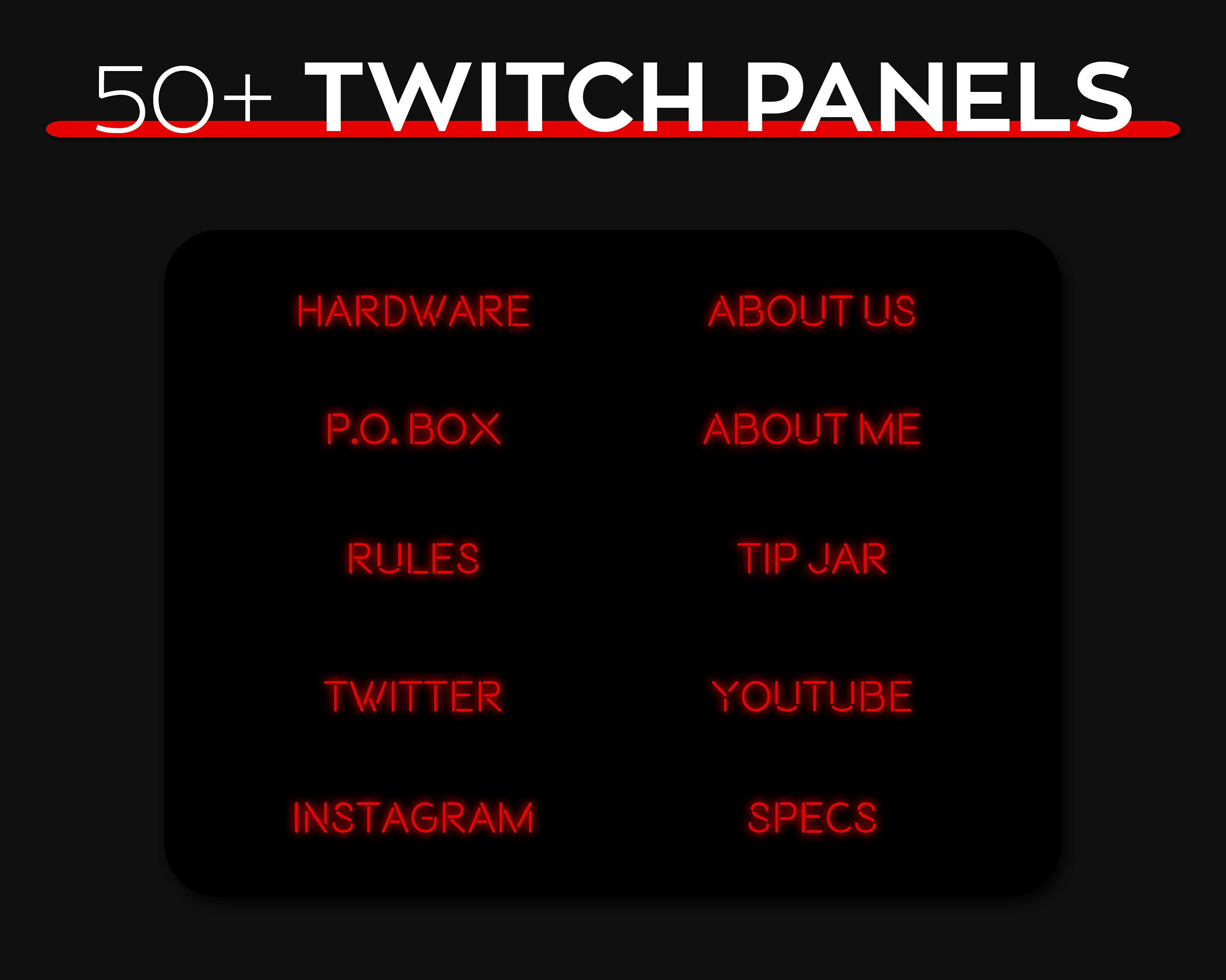 Red Neon Twitch Panels Streaming Custom Twitch PNG Panels Set Bundle ...