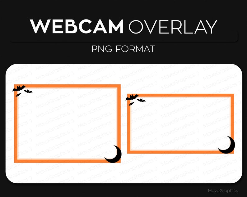 Classic Halloween Orange Black Moon Webcam Frame Overlay, Webcam Border ...