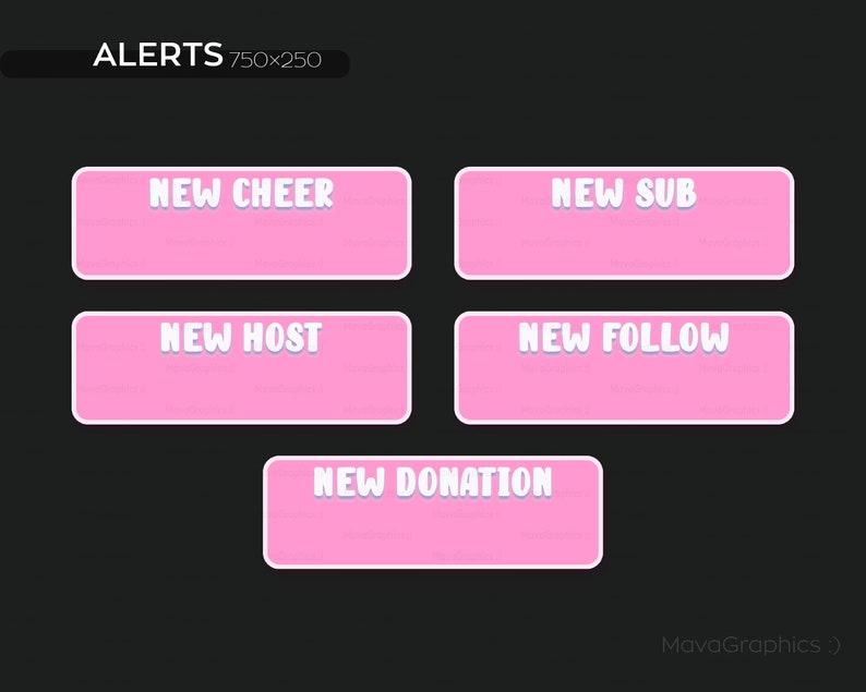 Cute Pink Twitch Streaming Overlay Custom Twitch PNG Overlay Set Bundle ...
