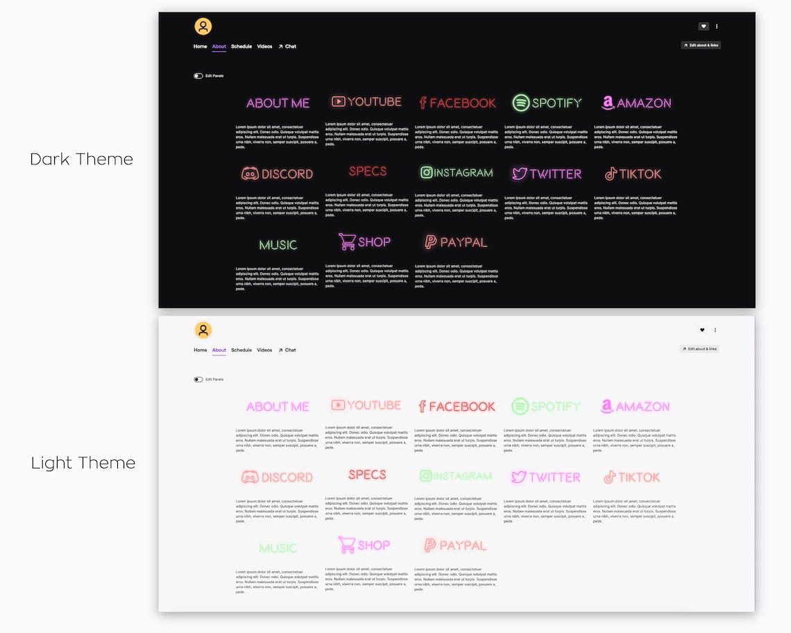 Neon Twitch Panels Streaming | Custom Twitch PNG Panels Set Bundle ...