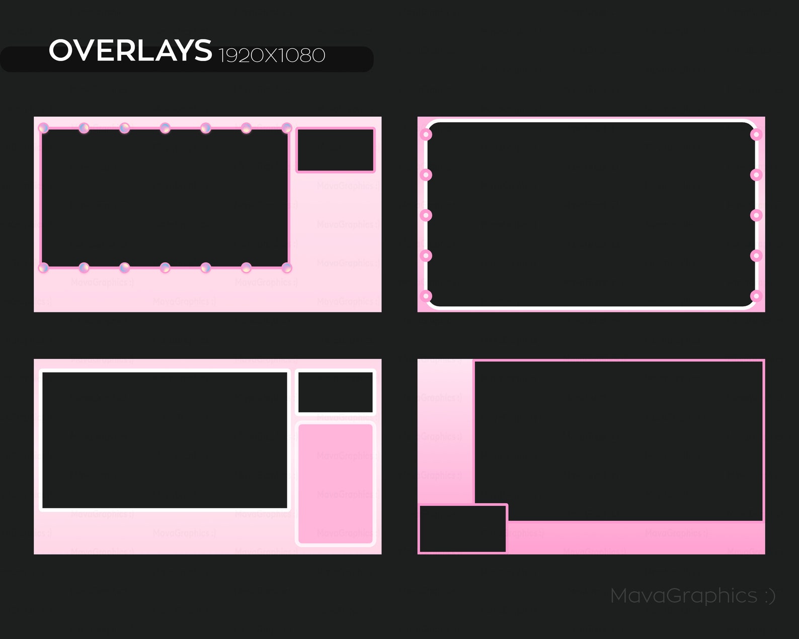 Cute Pink Twitch Streaming Overlay | Custom Twitch PNG Overlay Set ...