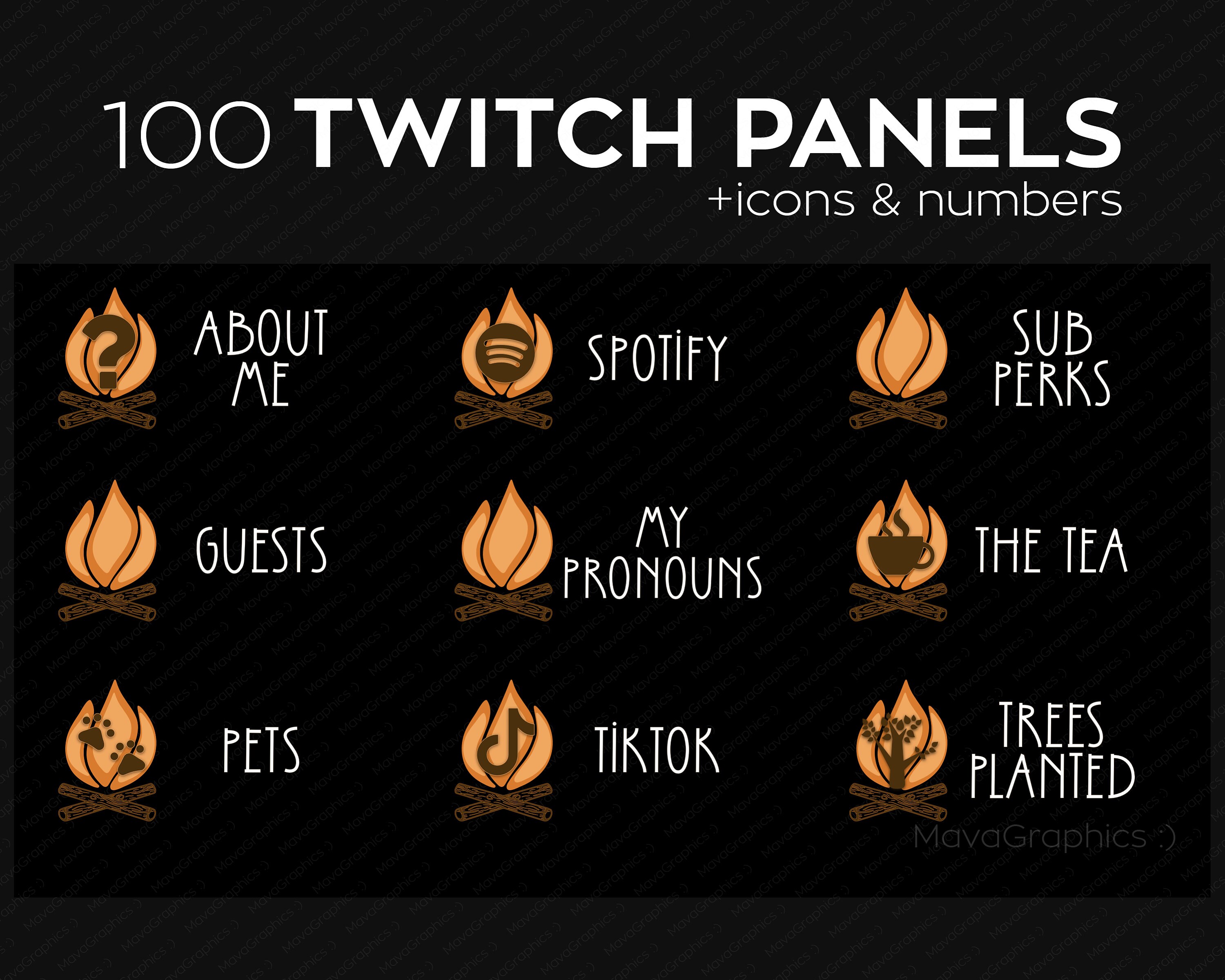 100 Campfire Twitch Panels With Individual Icons, Numbers, and Months ...