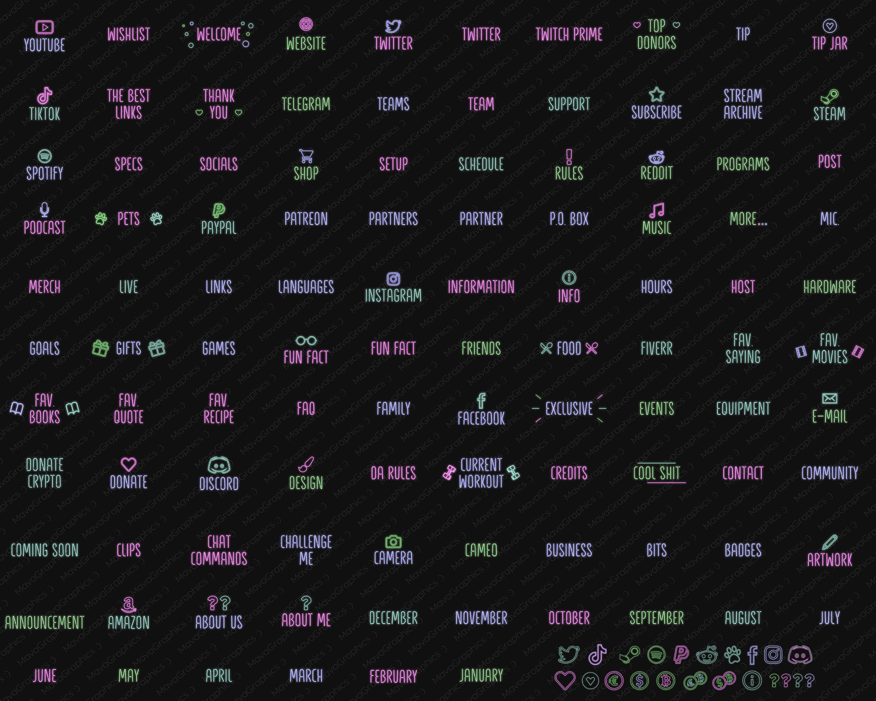 100 Twitch Panels and Icons for Streaming Soft Pale PNG Twitch Panels ...