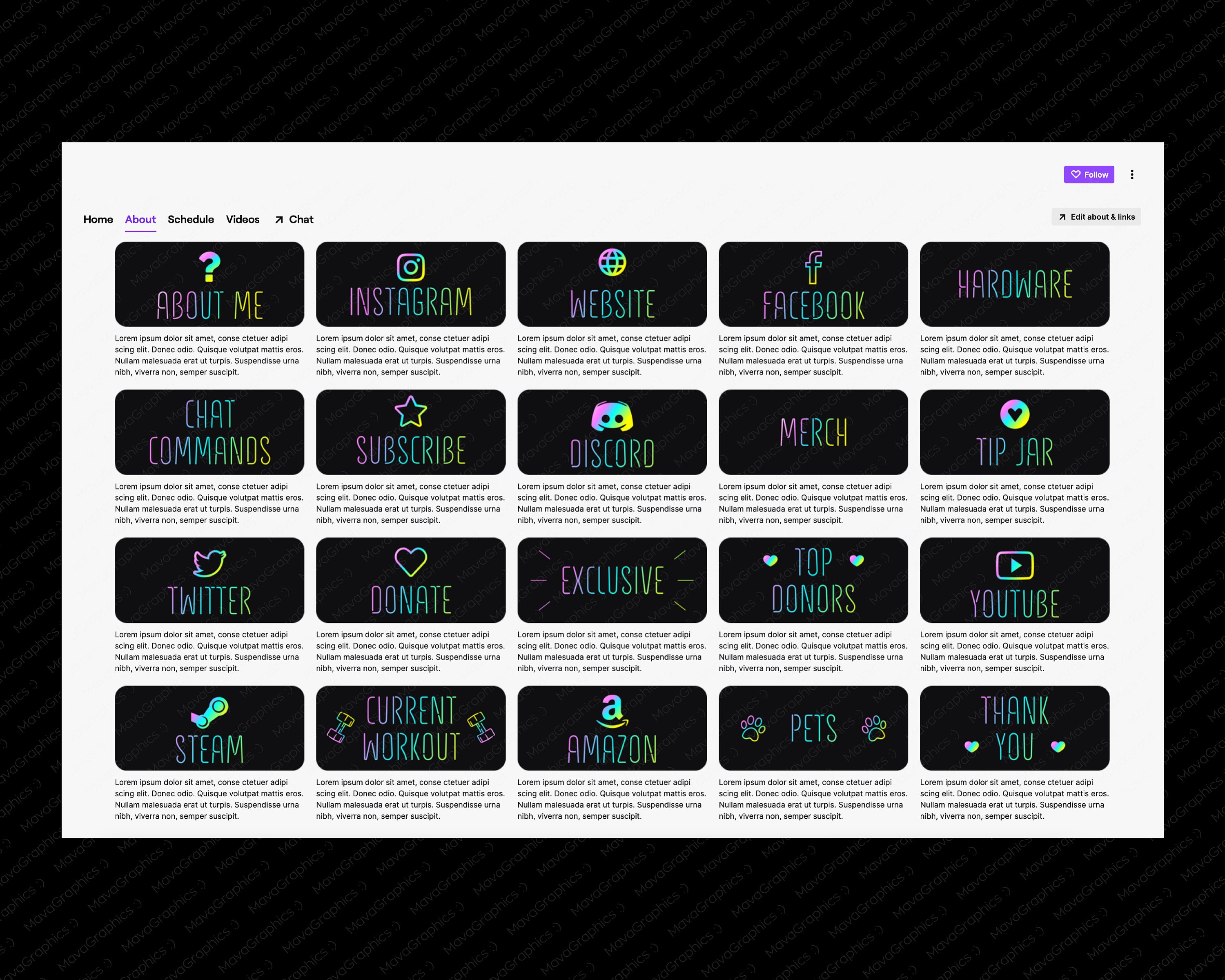 Twitch Panels for Streaming Premade PNG Twitch Panels Set Bundle Twitch ...
