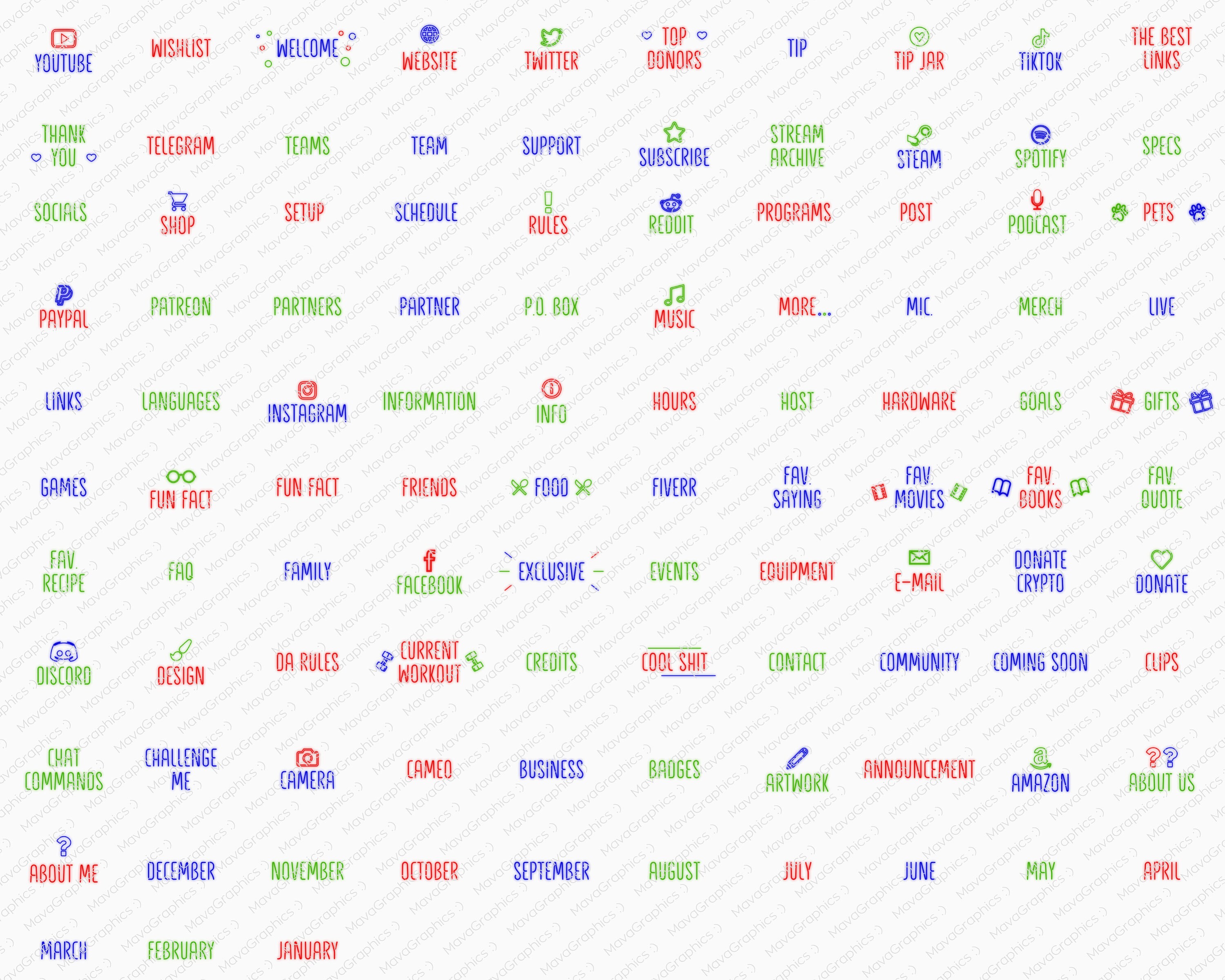 RGB Twitch Panels for Streaming PNG Twitch Panels Set Bundle Twitch ...