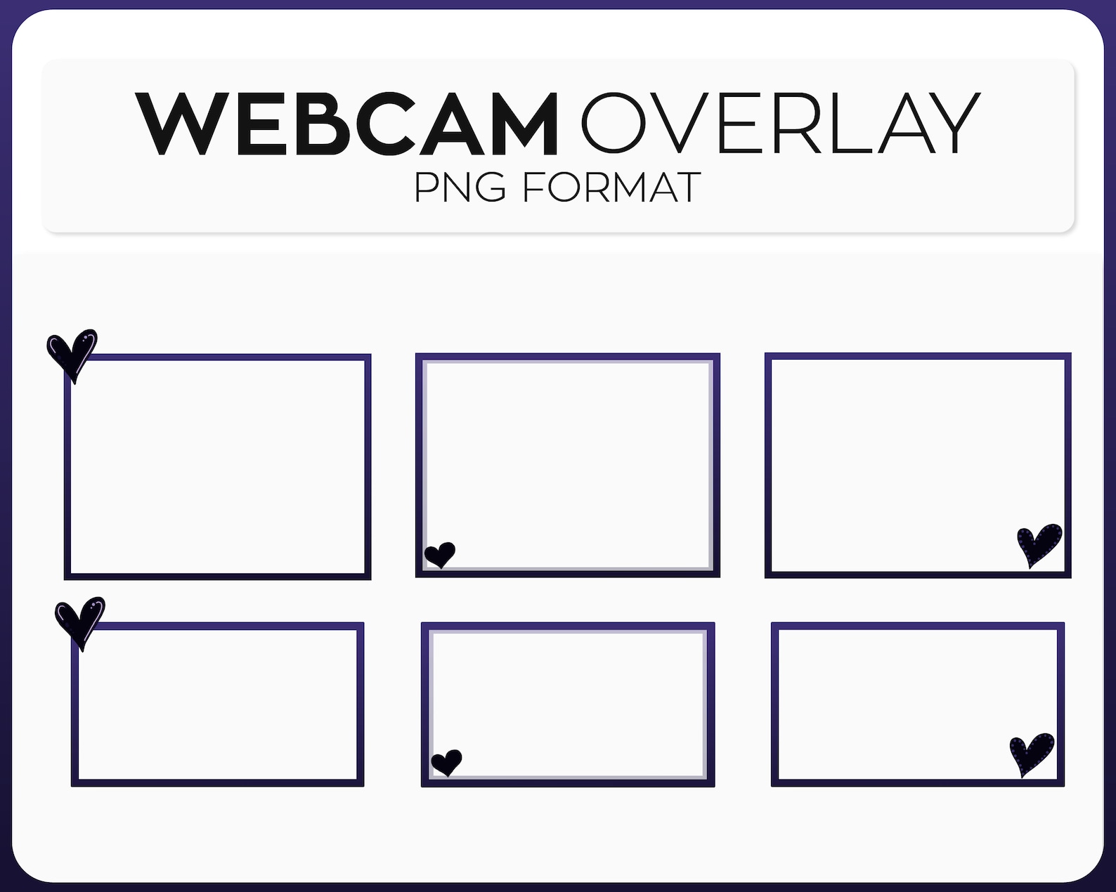 Dark Purple and Black Hearts Webcam Frame Overlay, Webcam Border ...