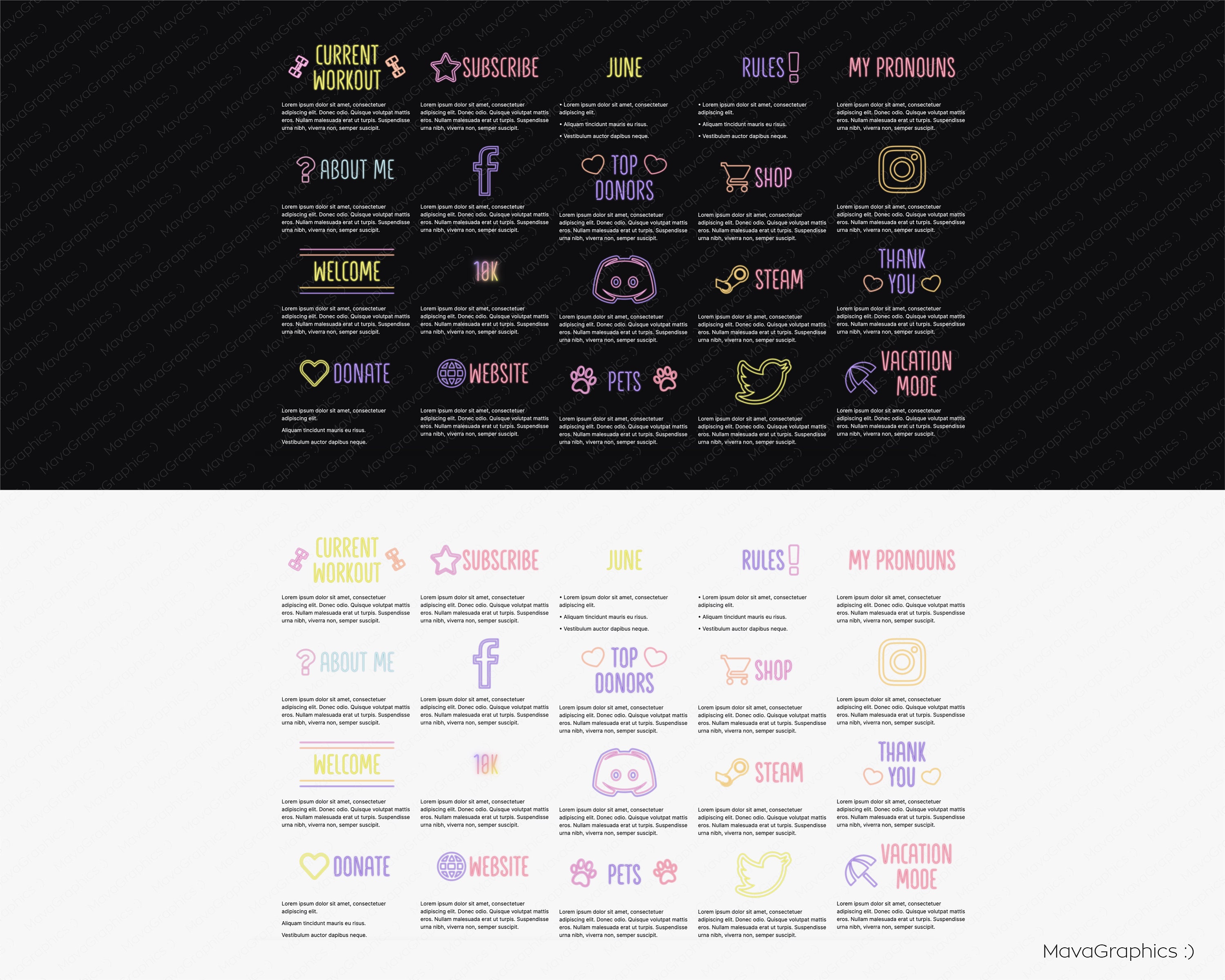 100 Colorful Twitch Panels With Individual Icons and Numbers for ...
