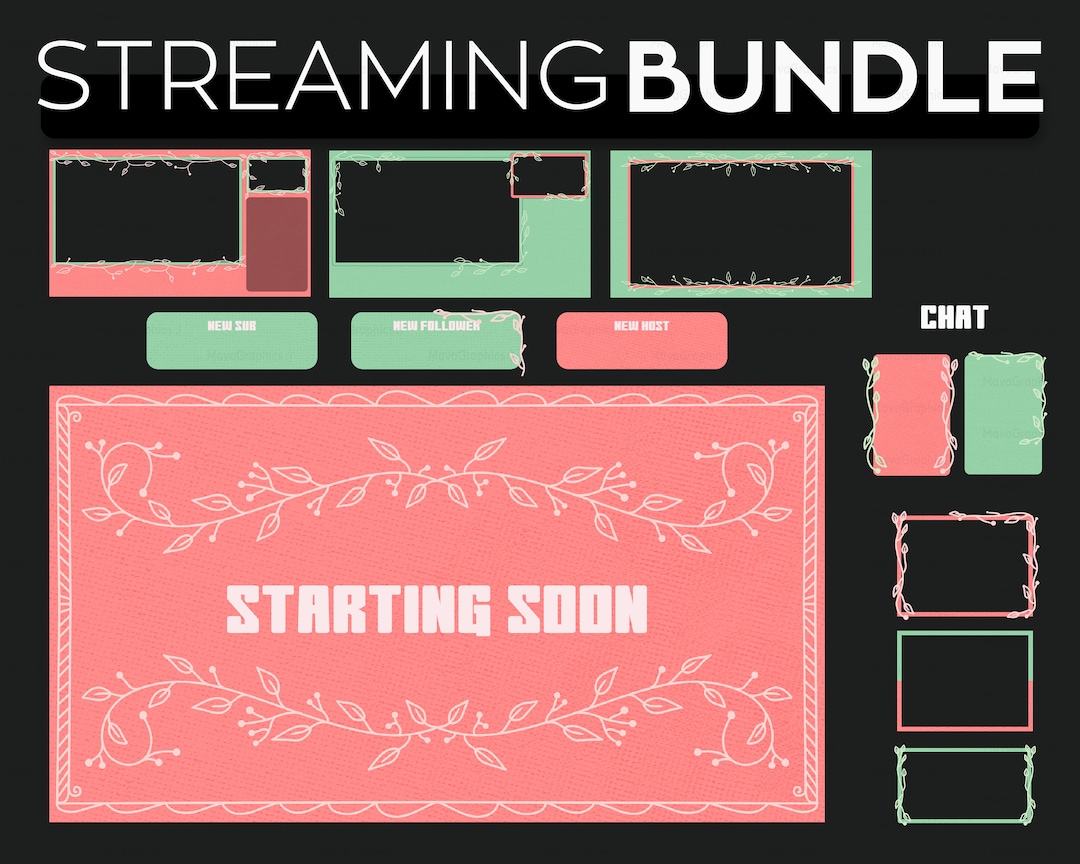 Vine Twitch Overlay for Live Streaming | Premade Twitch Overlay Bundle ...