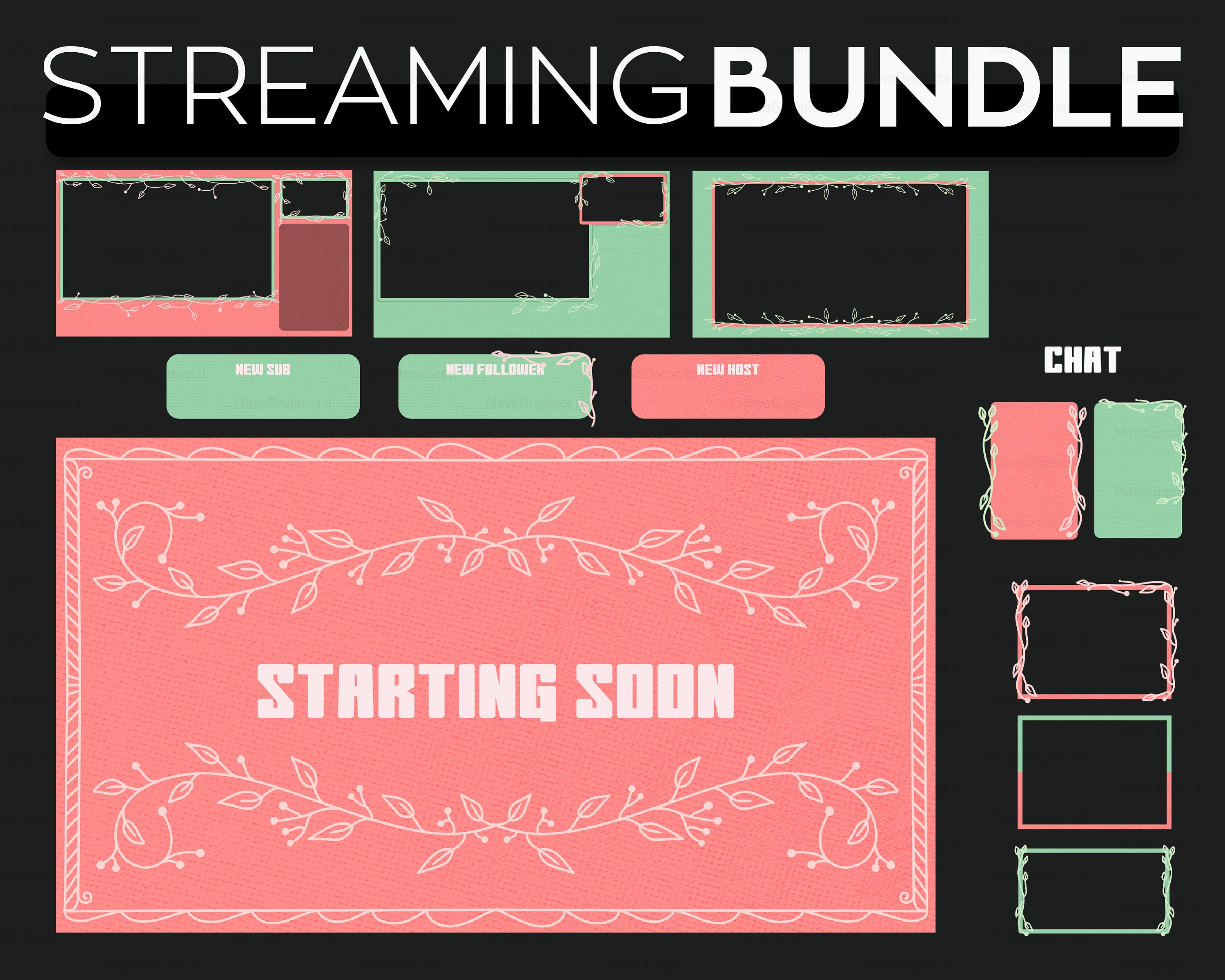Vine Twitch Overlay for Live Streaming | Premade Twitch Overlay Bundle ...