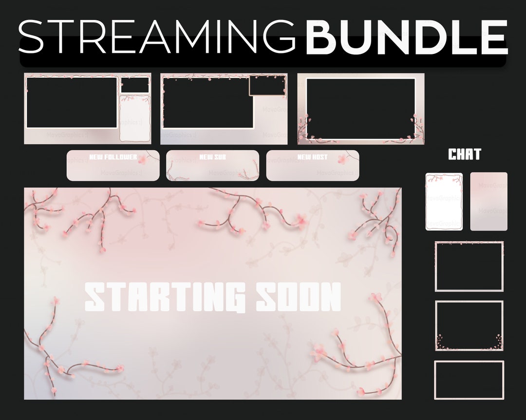 Cherry Flower Twitch Overlay for Live Streaming | Premade Twitch Overlay Bundle | Overlay ...
