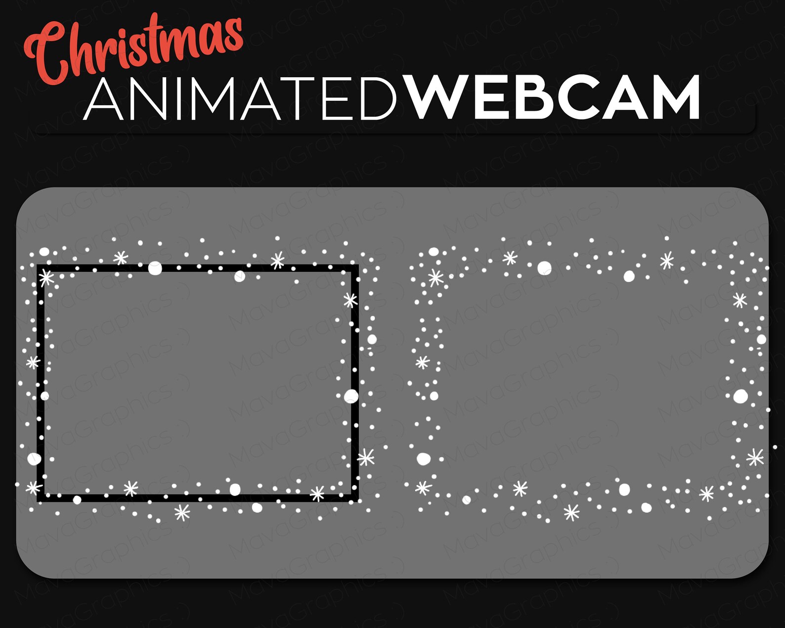 Christmas Snow Border Frame Overlay, Black White Webcam Border, Premade ...