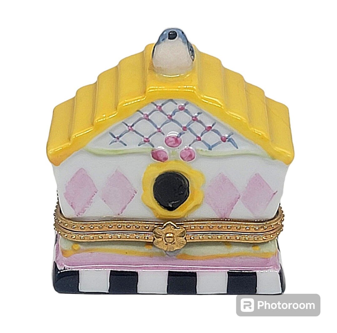 Vintage 1996 Porcelain Bluebird Birdhouse Hinged Small Trinket Box CBK ...