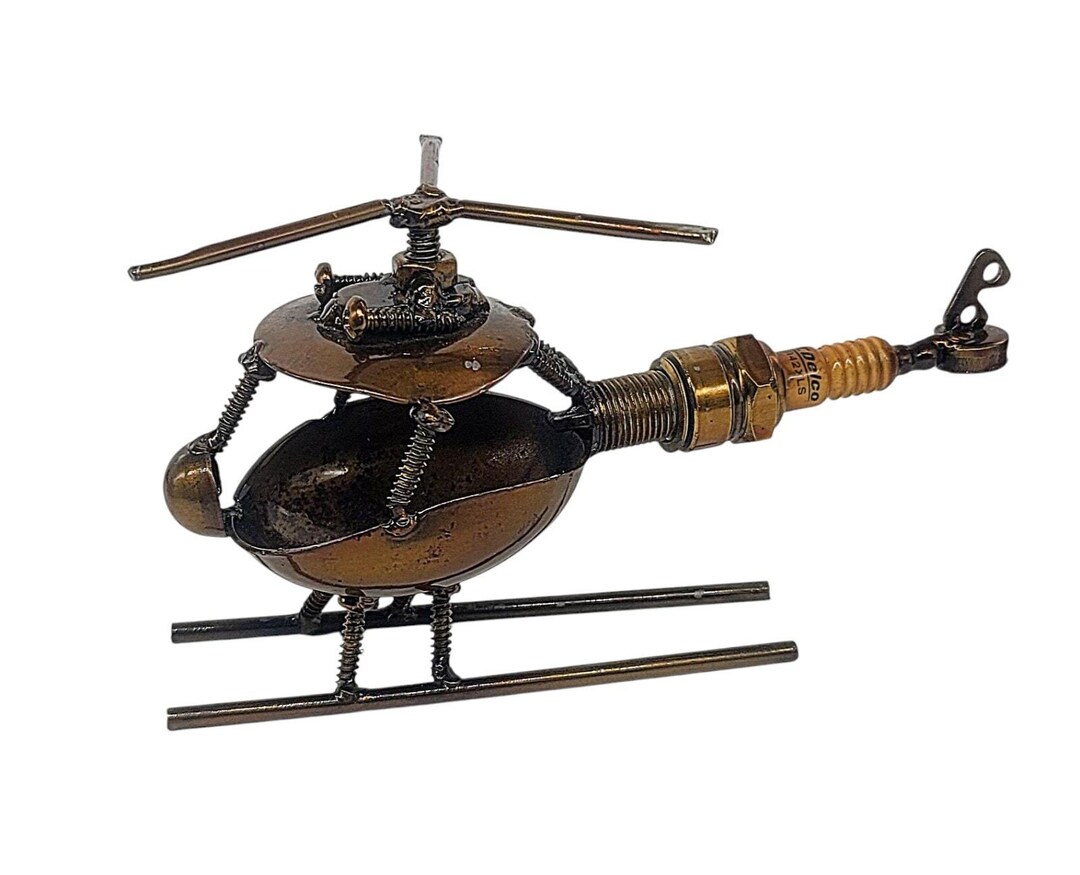 Vtg Spark Plug Helicopter Hand Crafted Recycled Metal Art Sculpture ...