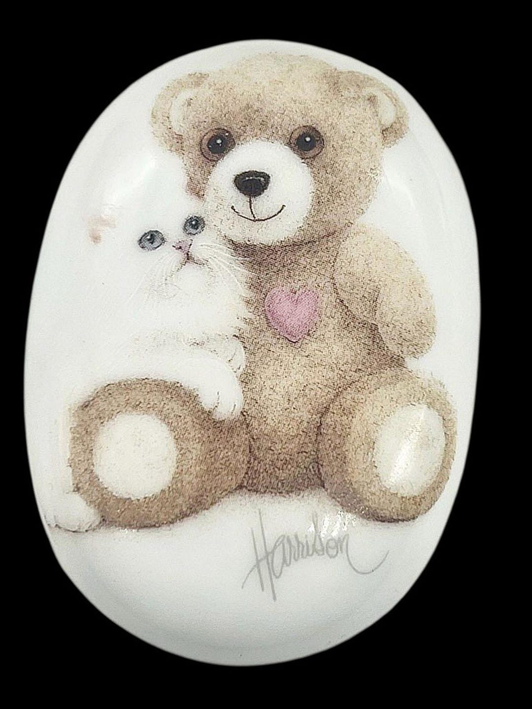 Vtg Otagiri White Kitten and Teddy Bear Oval Trinket Box by Bob ...