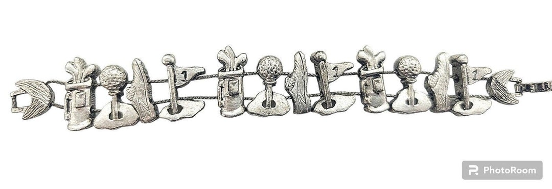 Vintage TOFA 1995 Golf Charm Bracelet Double Slider Chain 7.25" Shoe ...