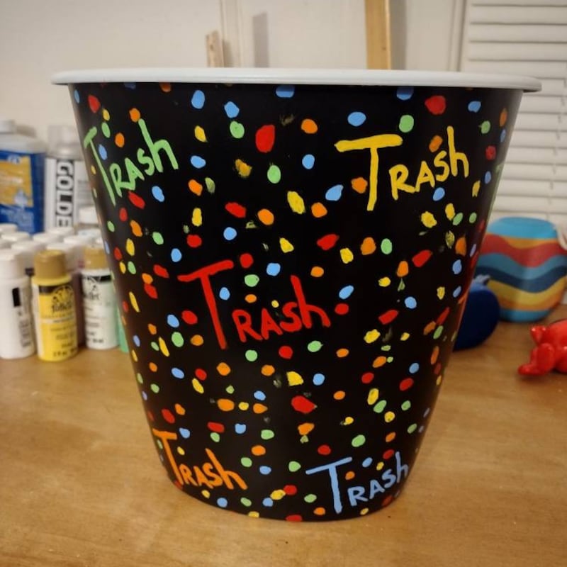 Painted Trash Can - Etsy