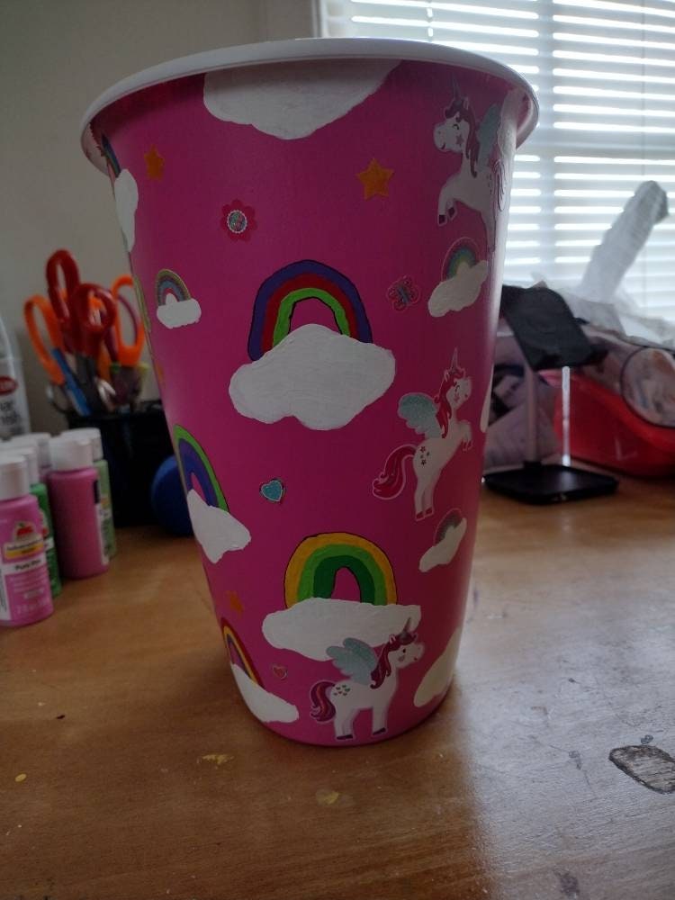 1.5 Gallon Pink Unicorn Clouds Stars & Rainbow Trash Can for - Etsy