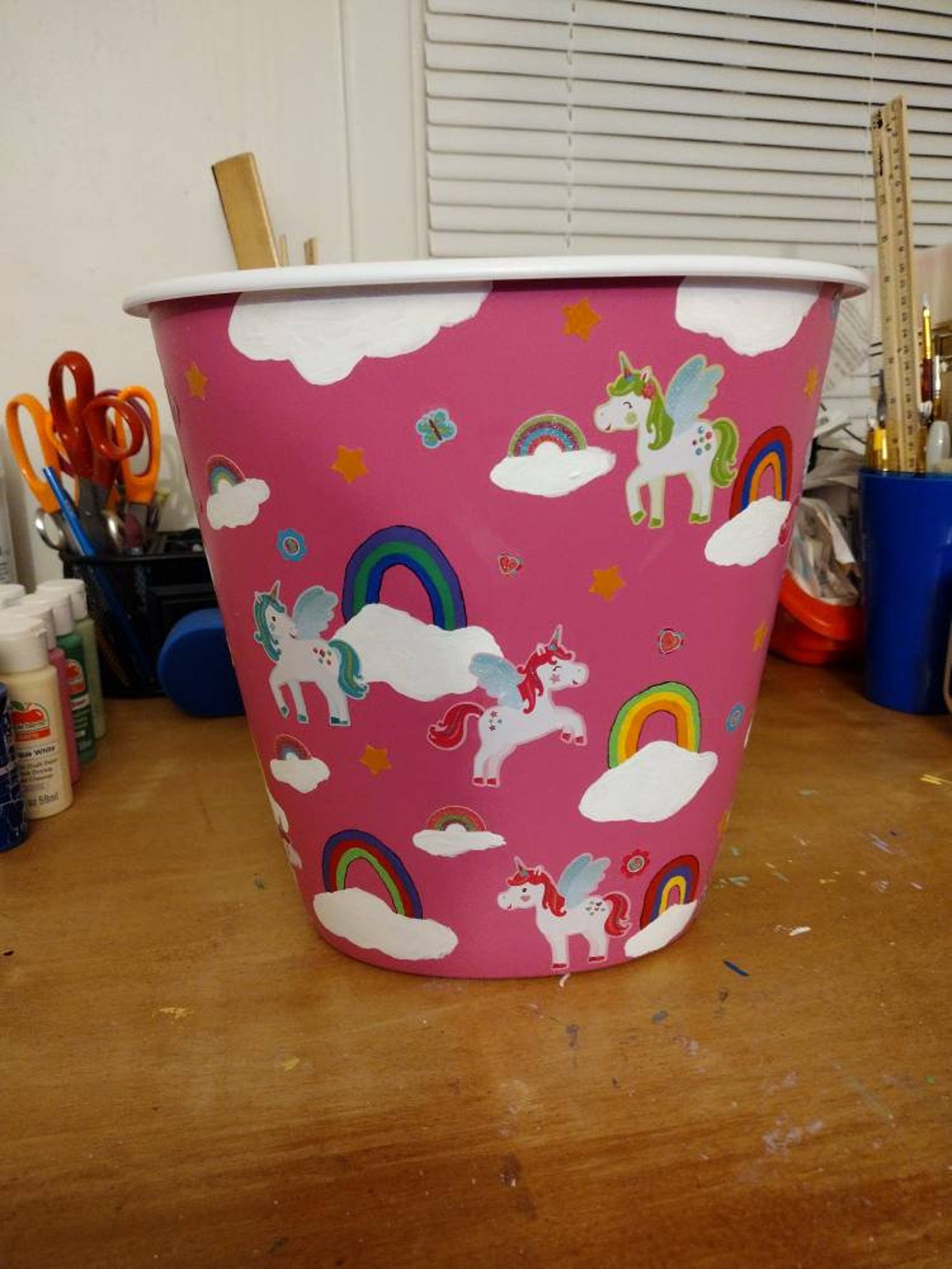 1.5 Gallon Pink Unicorn, Clouds, Stars & Rainbow Trash Can for Girls ...