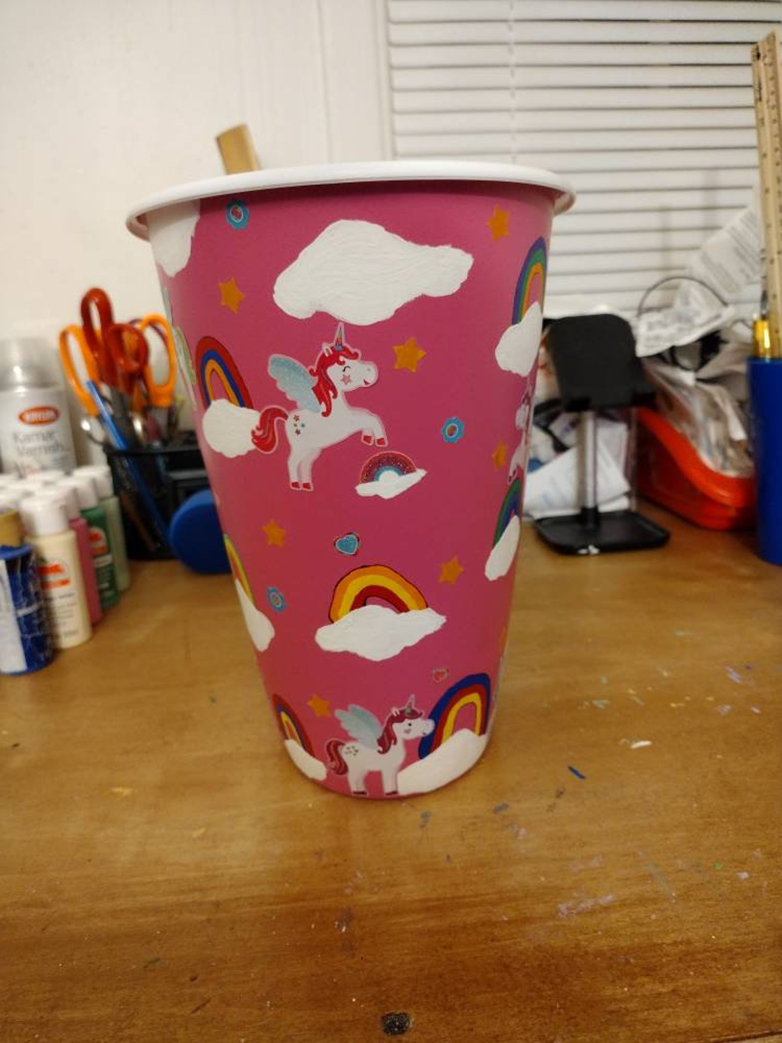 1.5 Gallon Pink Unicorn, Clouds, Stars & Rainbow Trash Can for Girls ...