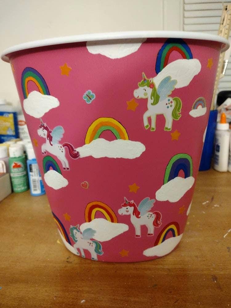1.5 Gallon Pink Unicorn, Clouds, Stars & Rainbow Trash Can for Girls ...