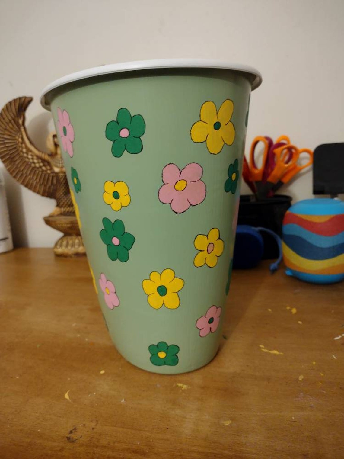 1.5 Gallon Light Green Trash Can With Green Pink and Yellow - Etsy