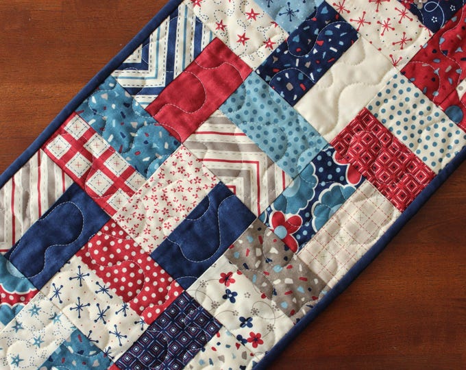 American Table Runner, Quilted USA Table Runner, Independence Day Table ...