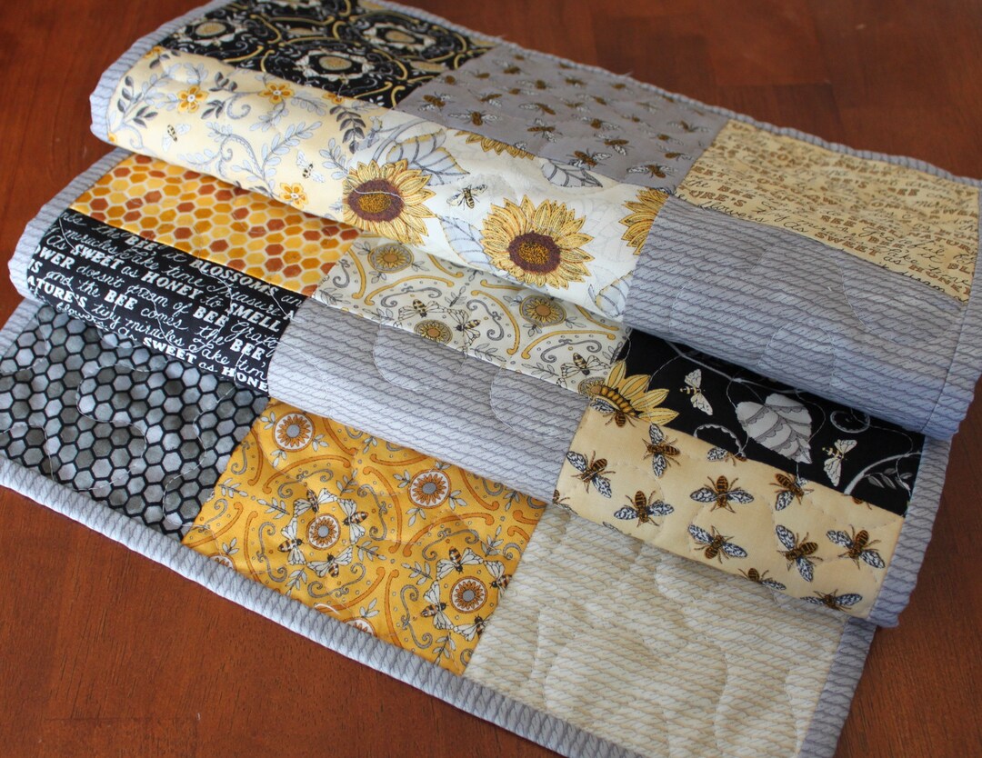 Bee Table Runner, Quilted Table Runner, Yellow Table Runner, Bee ...
