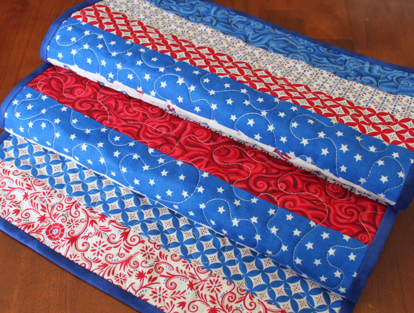 Quilted American Table Runner, Independence Day Table Runner, Americana ...