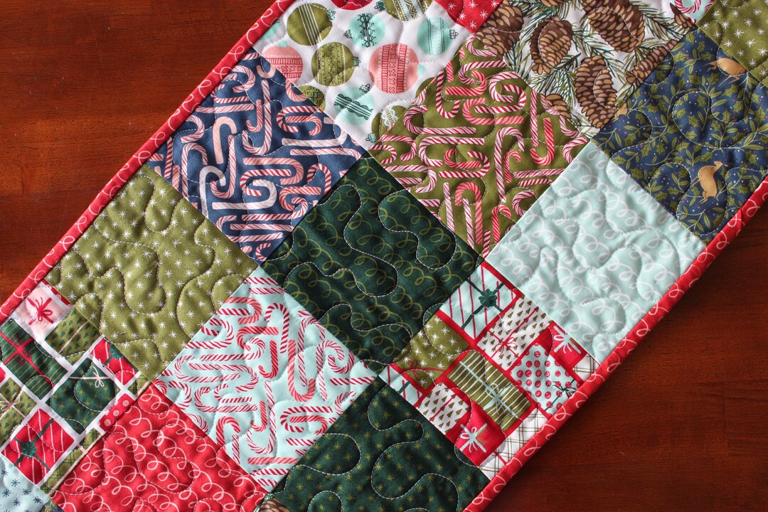 Christmas Table Runner, Candy Cane Table Runner, to Be Jolly, Aqua ...