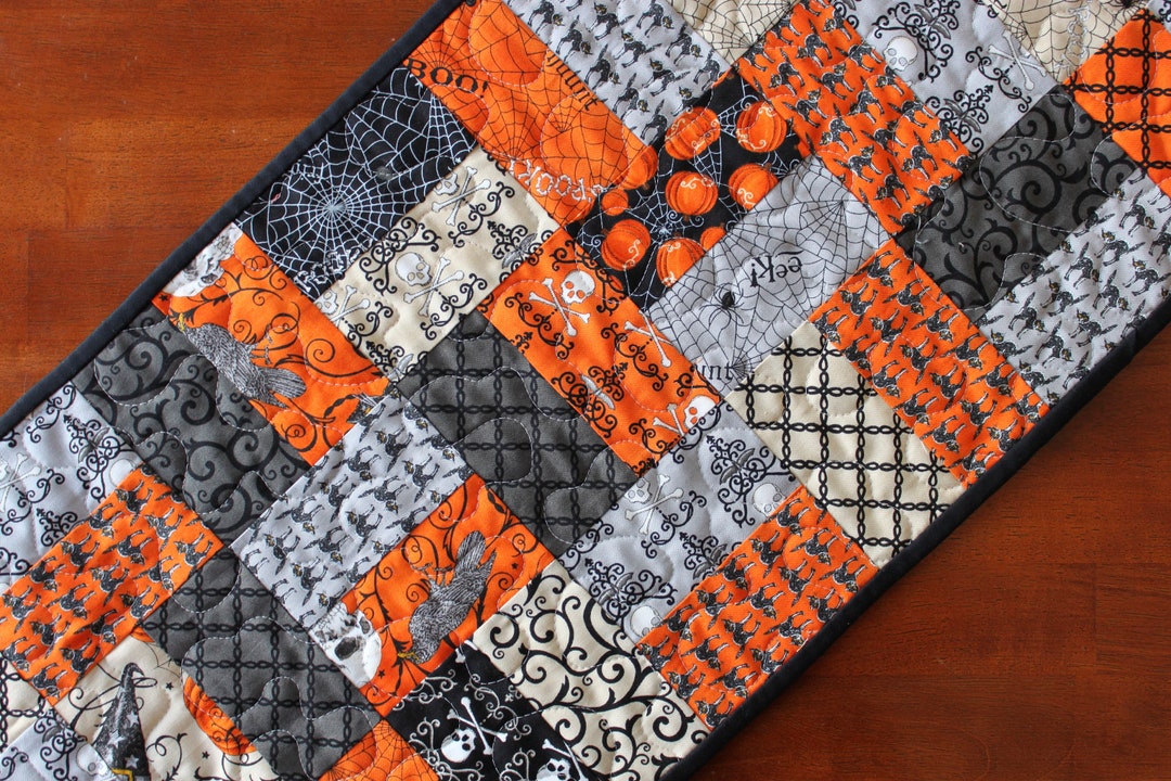 Halloween Table Runner, Skeleton Table Runner, Quilted Halloween Table ...