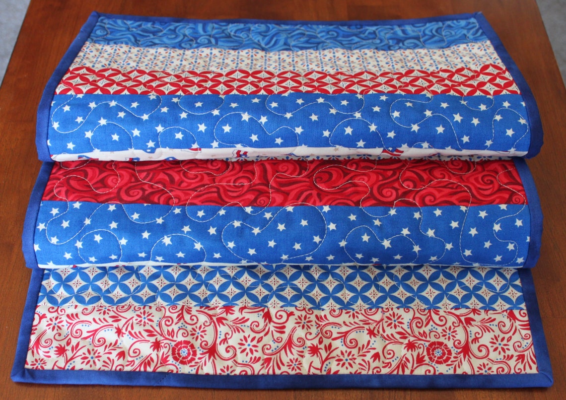 Quilted American Table Runner, Independence Day Table Runner, Americana ...