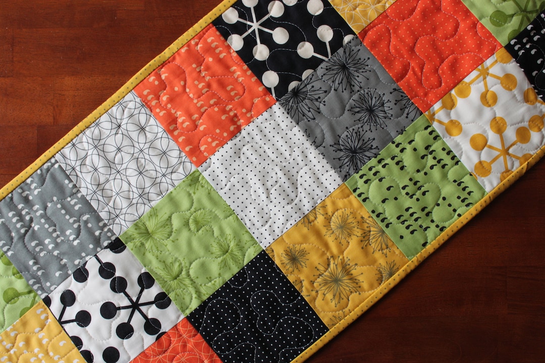 Bright Colored Table Runner, Modern Quilted Table Runner, Comma Table ...