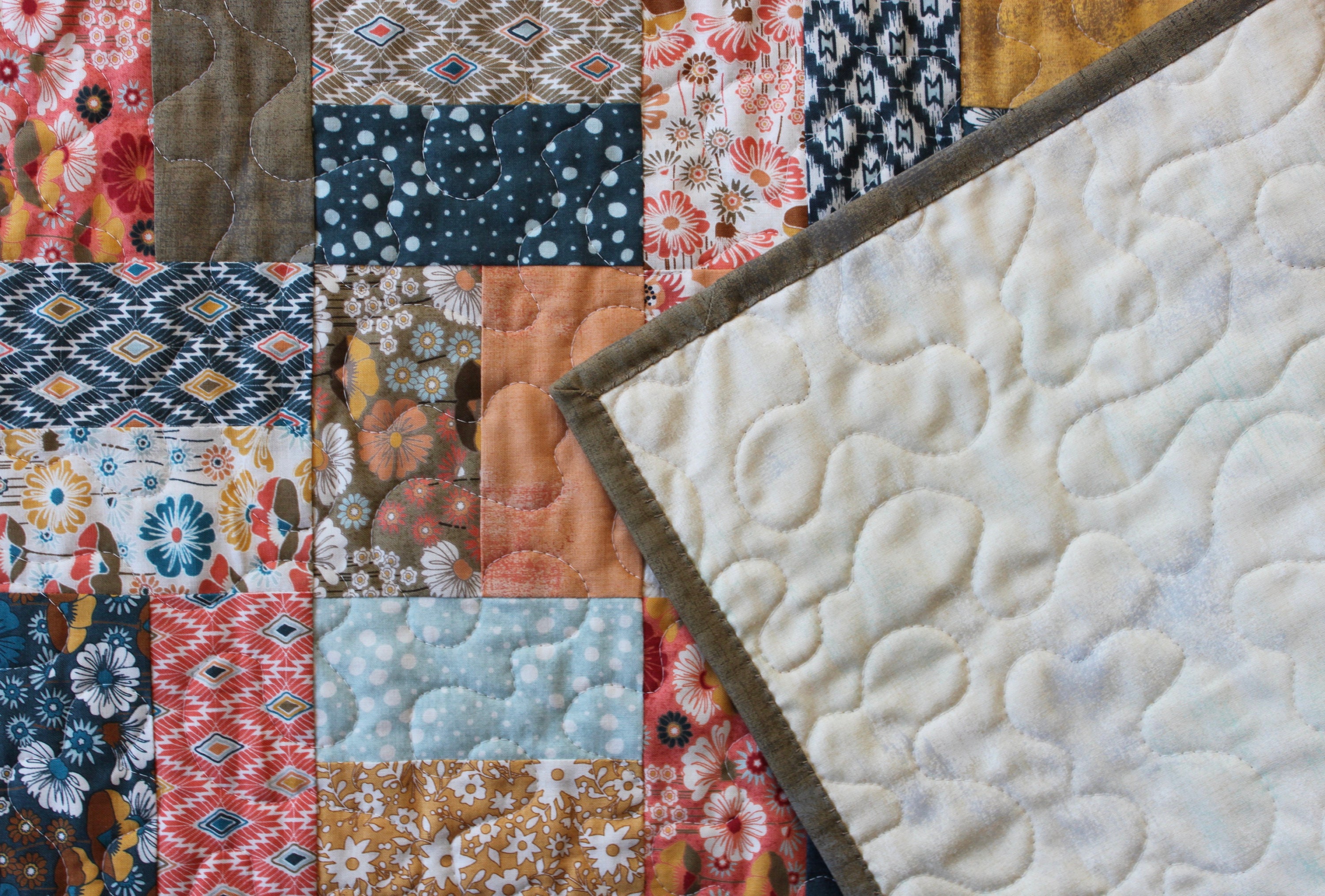 Blue Table Runner, Peach Table Runner, Quilted Blue Brown Table Runner ...